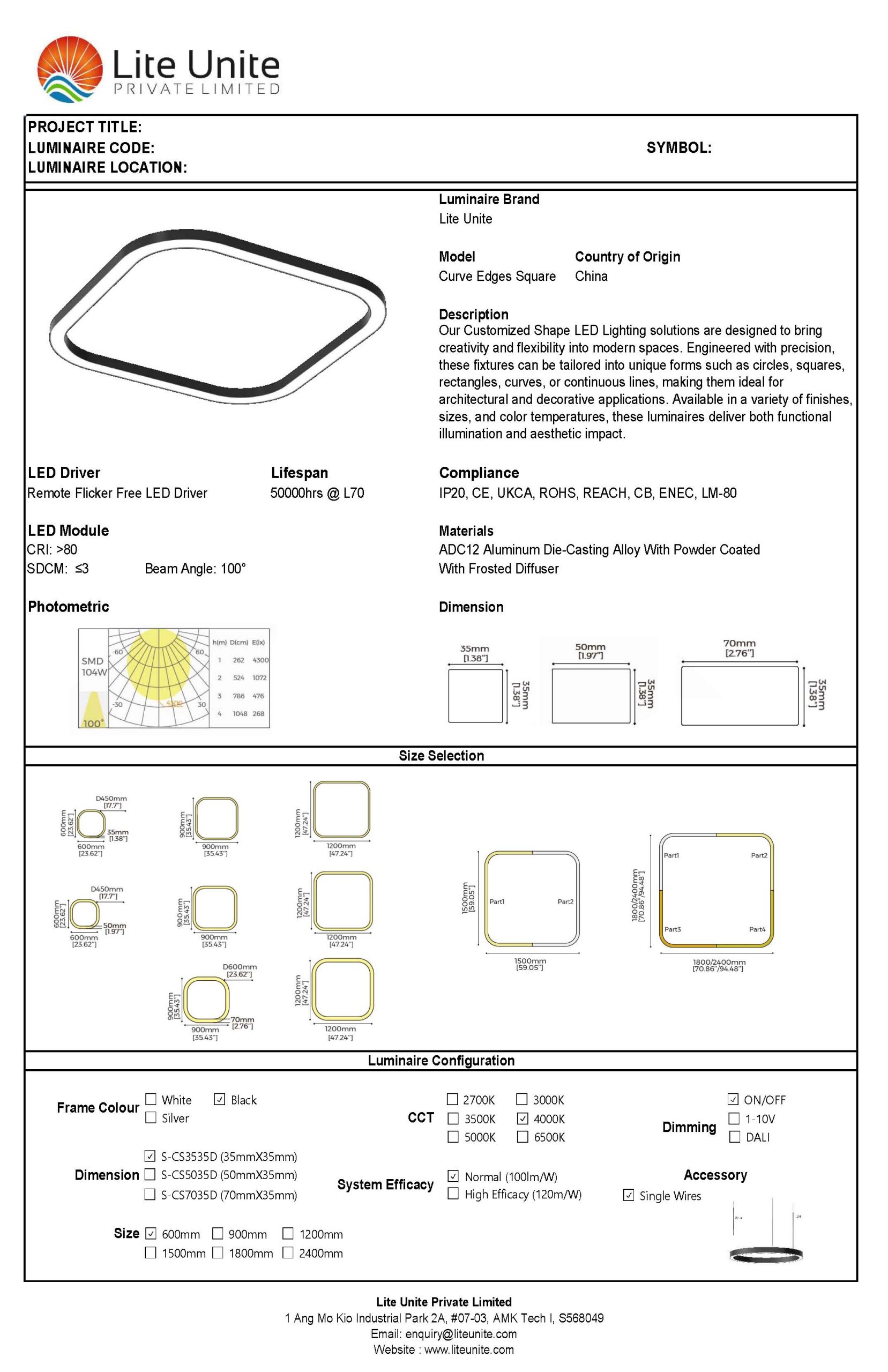 Ready Made Shapes | Curve Edges Square | Suspended Linear