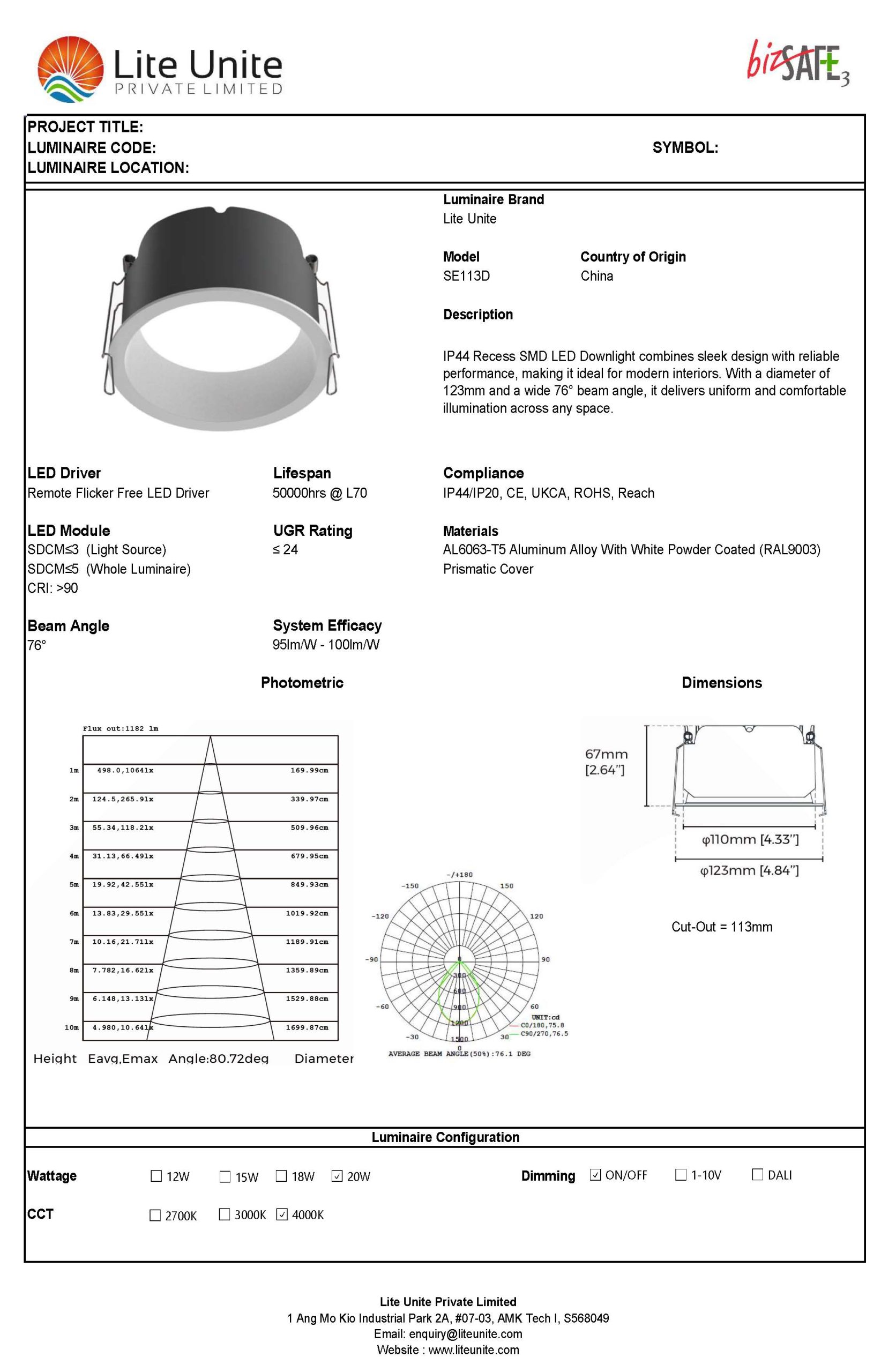 Recess LED Downlight | Wide Beam | Uniform Light Distribution